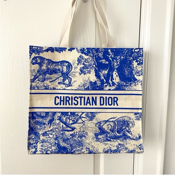 Dior | Bags | Dior Riviera Blue And White Straw Tote Bag Beach Tote Bag ...